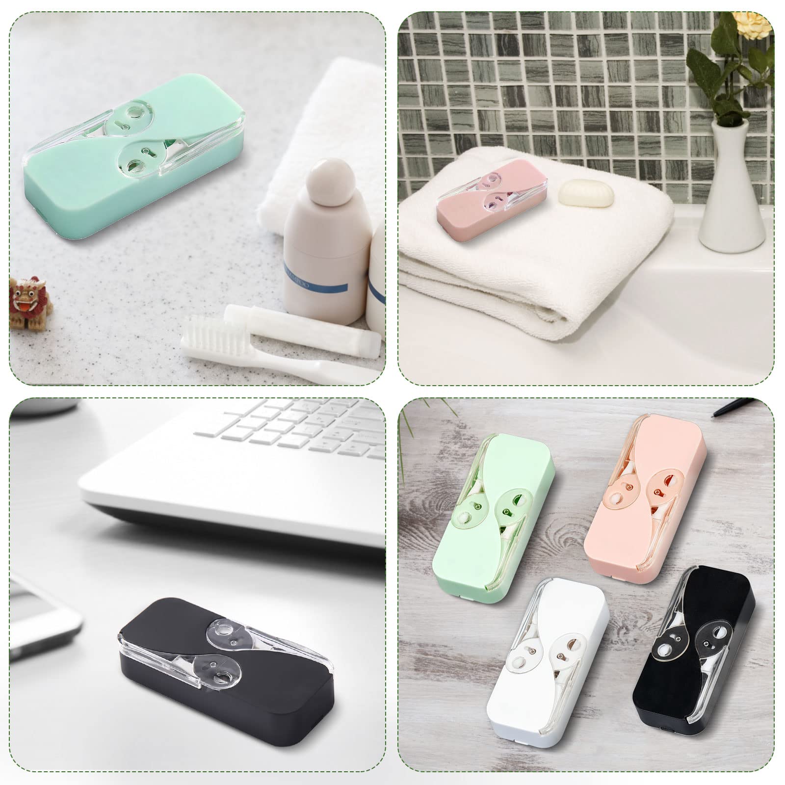 4-Pack Portable Floss Dispenser with 48 Floss Sticks, Upgraded Dental Floss Case, Refillable Floss Stick Organizer, Portable Floss Box (4X Color Dispenser with 48x Floss Sticks) (4pcs)
