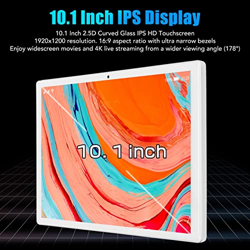 4G LTE Phone Tablet, 20MP Rear Camera 512GB Expandable 2.4G 5G WiFi 10.1 Inch Tablet for Home for Work (White)