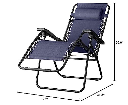 Amazon Basics Outdoor Textilene Adjustable Zero Gravity Folding Reclining Lounge Chair with Pillow, 26", Navy Blue