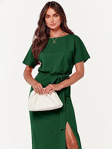 ANRABESS Women's Batwing Sleeve Tie Waist Long Dresses Formal Party Wedding Guest Side Split Maxi Dress A951-shenlv-L