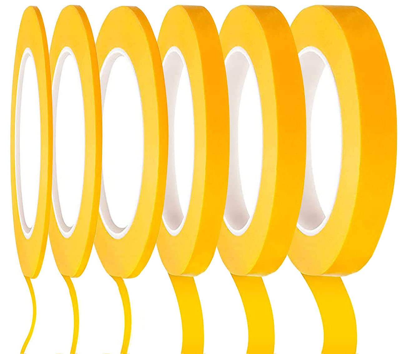 6 Rolls Fine Line Tape, Automotive Yellow Painters Tape 1/16, 1/12, 1/8, 1/4, 1/2 and 3/4 Inch x 52 Yard, Fineline Masking Tape for Car Vehicles Auto Paint Art