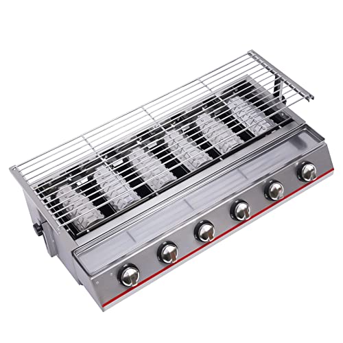 6 BBQ Stainless Steel Propane Gas Grill,Portable Tabletop Grill with Sear Side Burner,Non-stick Barbecue Grill for Patio Party Picnic 31.1 * 9.84 inches
