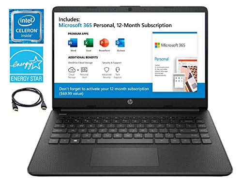 HP 14" Laptop Intel Celeron N4020 4GB 64GB, Intel UHD Graphics 600, Windows 10 Home in S Mode, GS HDMI Cable (Black)