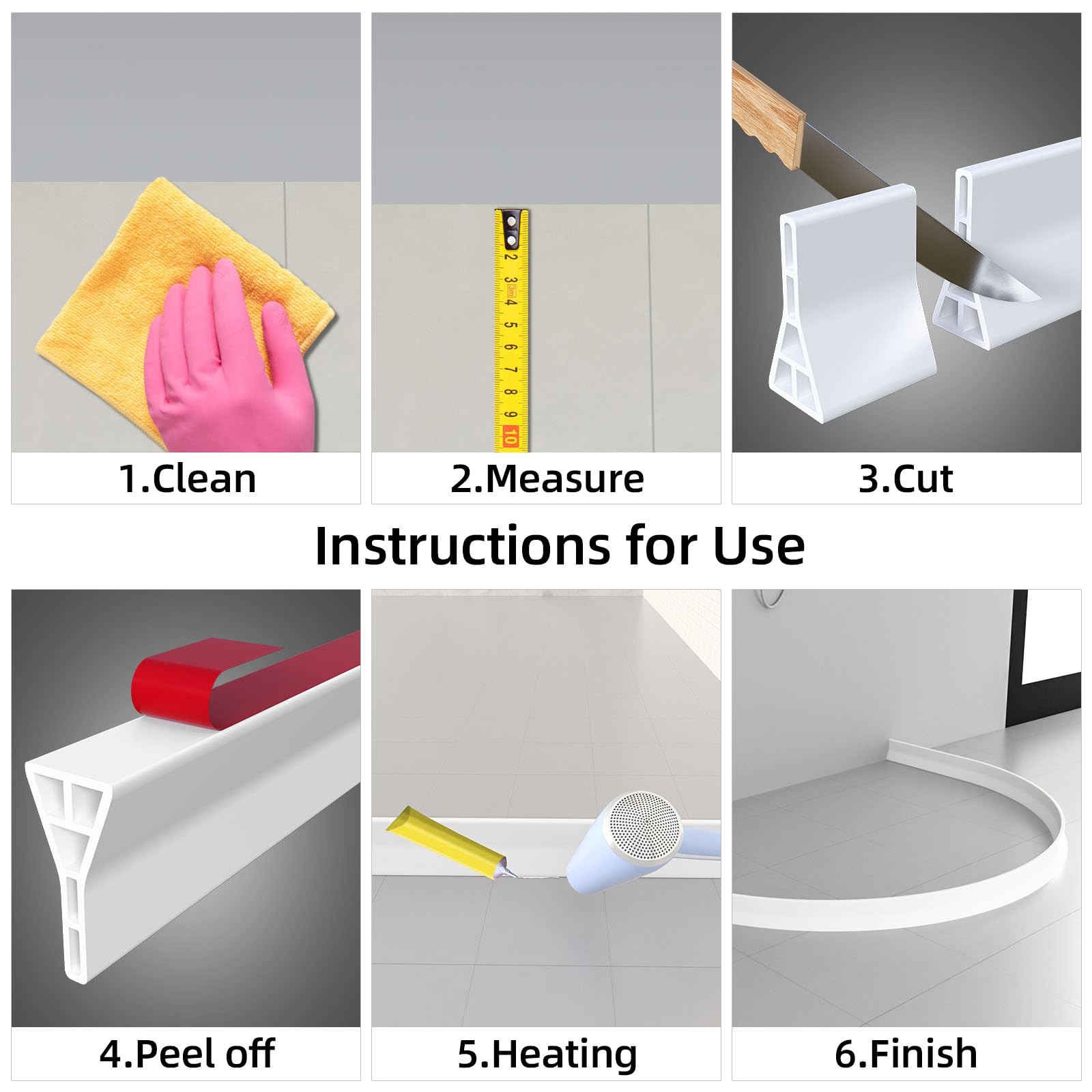 3.5" High Shower Threshold Water Dam, 74 IN Shower Water Splash Guard for Curbless Bath Shower Threshold Water Barrier Stopper for Wet and Dry Separation Bathroom and Kitchen (White/6.2FT)