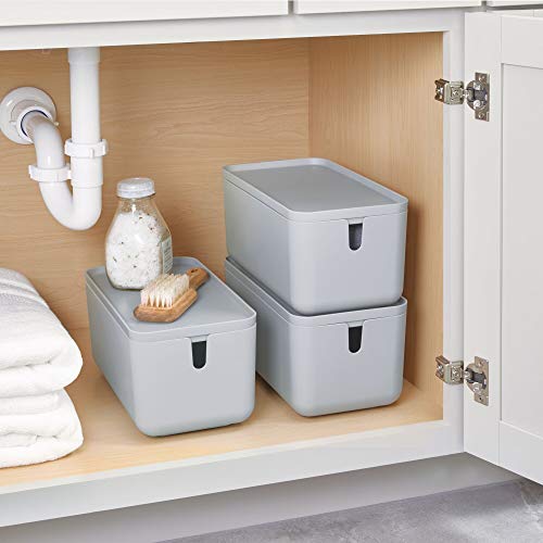 iDesign - 29843 BPA-Free Plastic Toilet Paper Stand and Bowl Brush Set, Storage Bin, Matte Gray