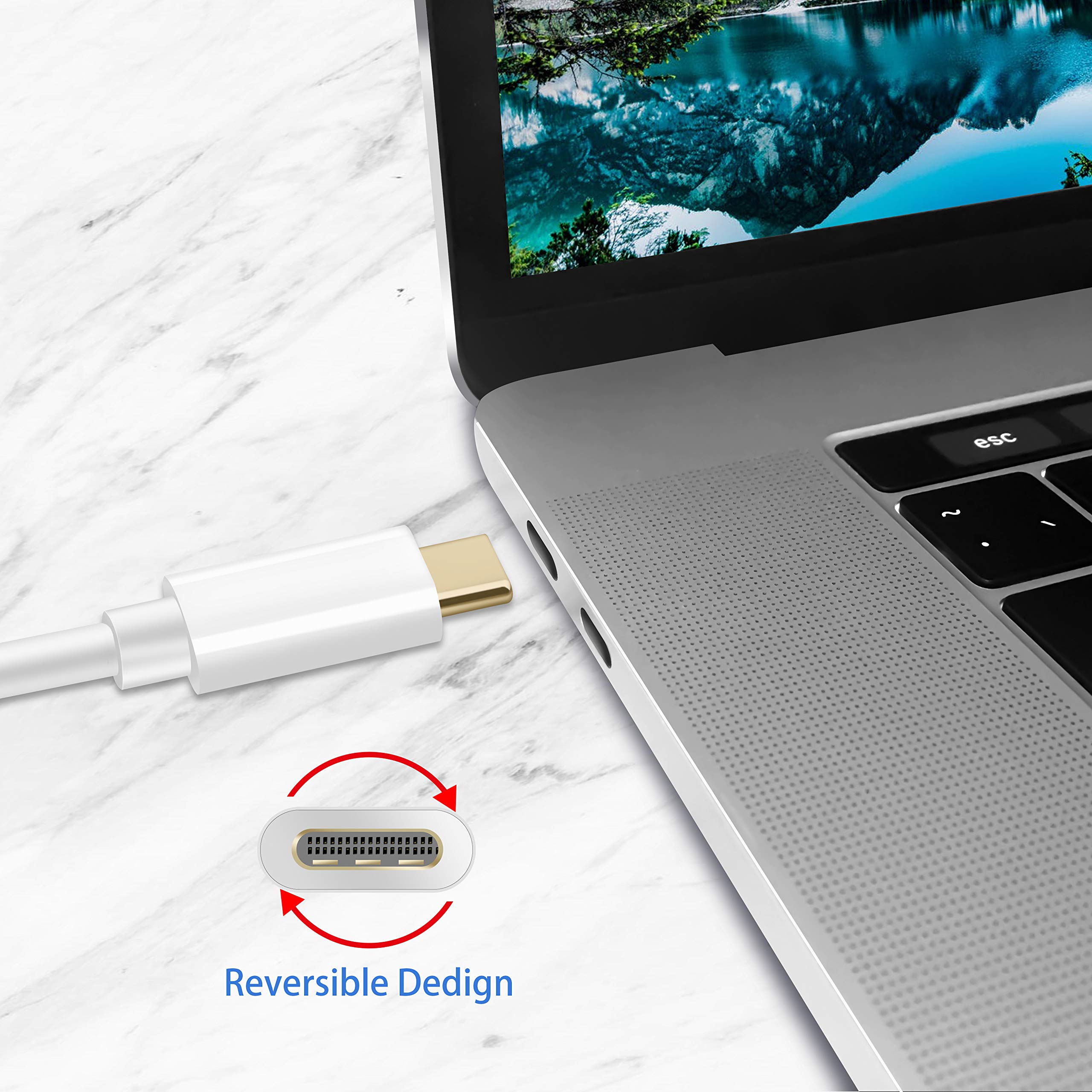 KUYIA USB C to HDMI Cable 6 Feet 4K@60Hz Thunderbolt 3 to HDMI Compatible with MacBook Pro 2018 2019, iPad Pro, MacBook Air 2018 2019, Surface Book 2, iMac, ChromeBook, Galaxy S9 (White)