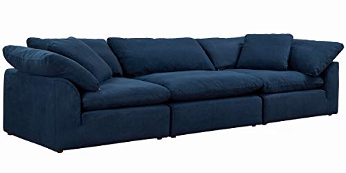 Sunset Trading Contemporary Puff Collection 3 PC 132" Wide Slipcovered Modular Sofa | Stain Proof Water Resistant Washable Performance Fabric | Navy Blue Sectional, Configurable