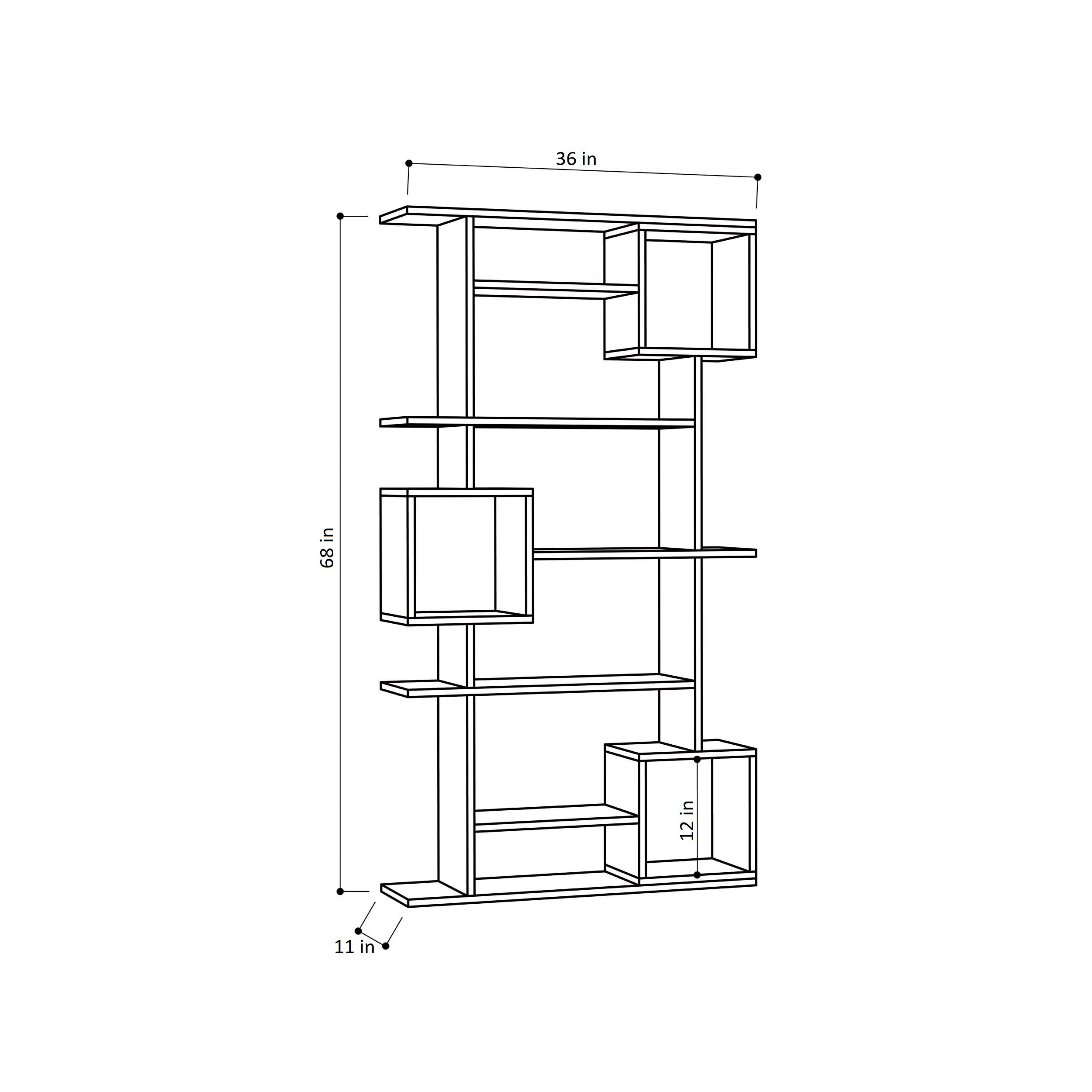 Ada Home Décor Barrett Bookcase, 36'' x 68'' x 11'', Oak