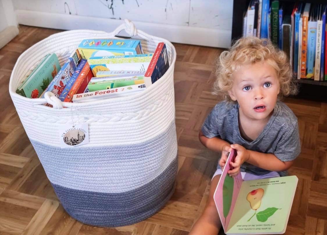 Cotton Rope Basket - 17.8" x 15.8" x 13.8" woven baby laundry basket - Woven Basket Nursery Bin - large baskets for blankets- thread laundry hamper - woven storage basket- rope baskets for organizing