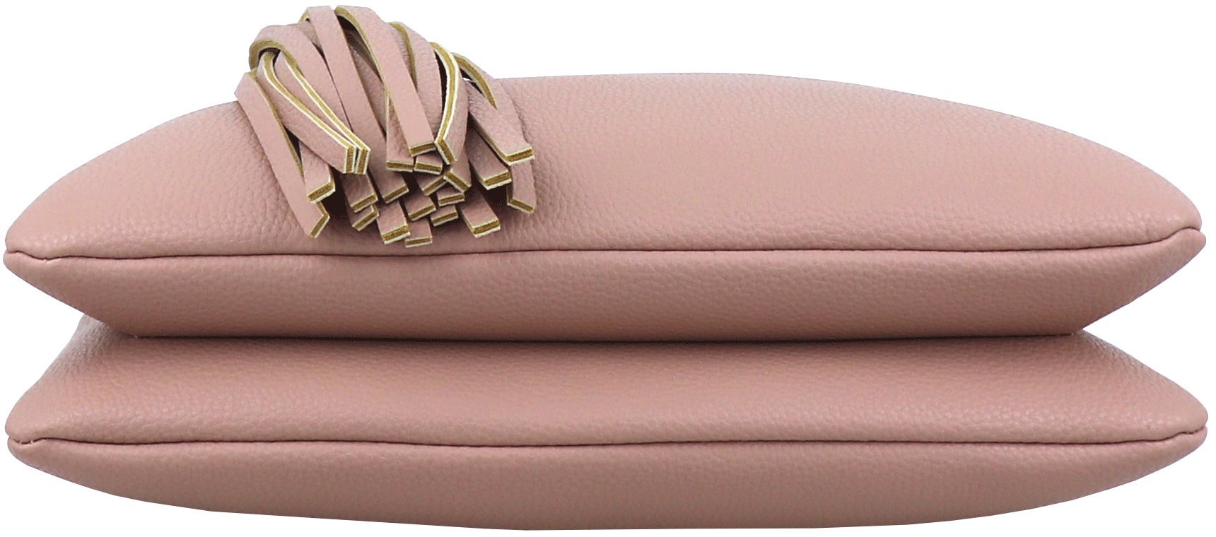 B BRENTANO Vegan Double-Zip Pocket Crossbody Handbag Purse wih Big Tassel Accent (Blush)