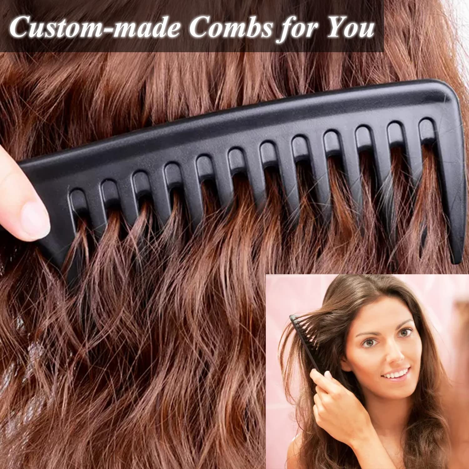 2PCS Large Wide Tooth Comb, Shower Combs with Hook for Wet Curly Hair, Premium Big Hair Brush Combs to Detangle Curls, Women Detangler Comb for Detangling Wigs, Styling Dry Thick Long Cabello