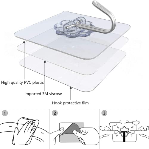 BASHO FAN Wall Hooks Robe Towel Hooks - 26 Packs Transparent Waterproof Sticky Hooks Oilproof Seamless Shower Hooks Stick Coat Hooks