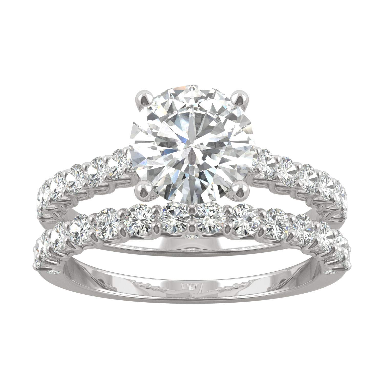 14K White Gold Moissanite by Charles & Colvard 7.5mm Round Bridal Set-size 4.5 2.37cttw DEW