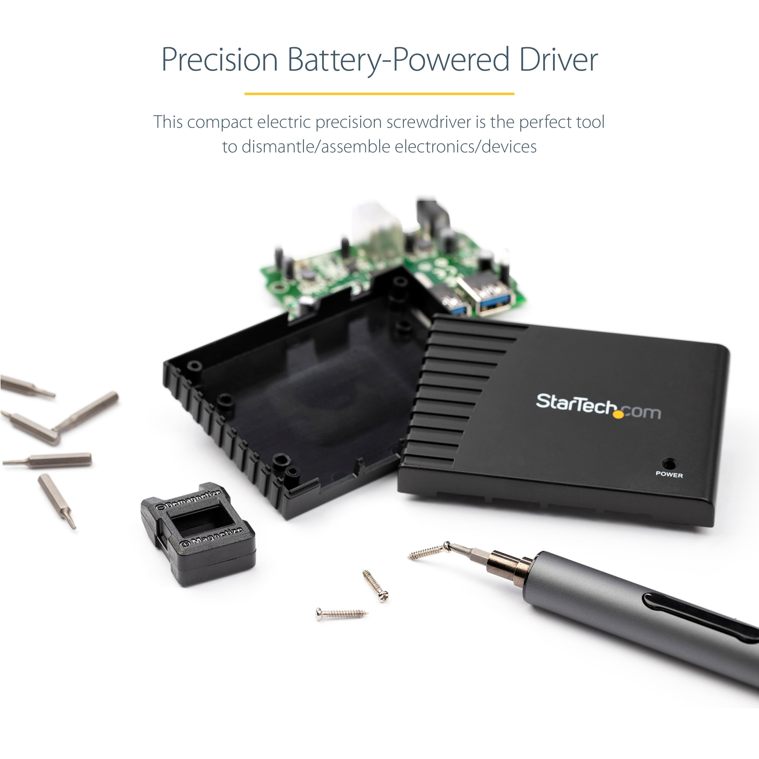 StarTech.com 20-Bit Electric Precision Screwdriver Set - Portable/Mini Battery Powered Bit Driver Kit for Electronics, Laptop, Computer, Tablet & Phone Repairs - Magnetic - Cordless, TAA