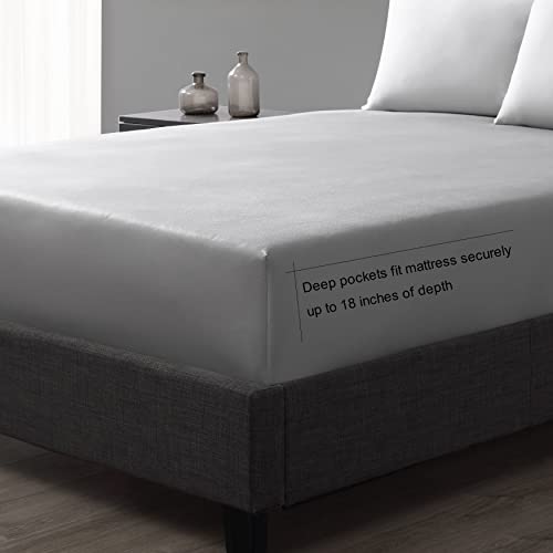 Vera Wang - Queen Sheet Set, Luxury Sateen Cotton Bedding, 800 Thread Count, Soft & Smooth Home Decor (Steel Grey,4pcs, Queen)