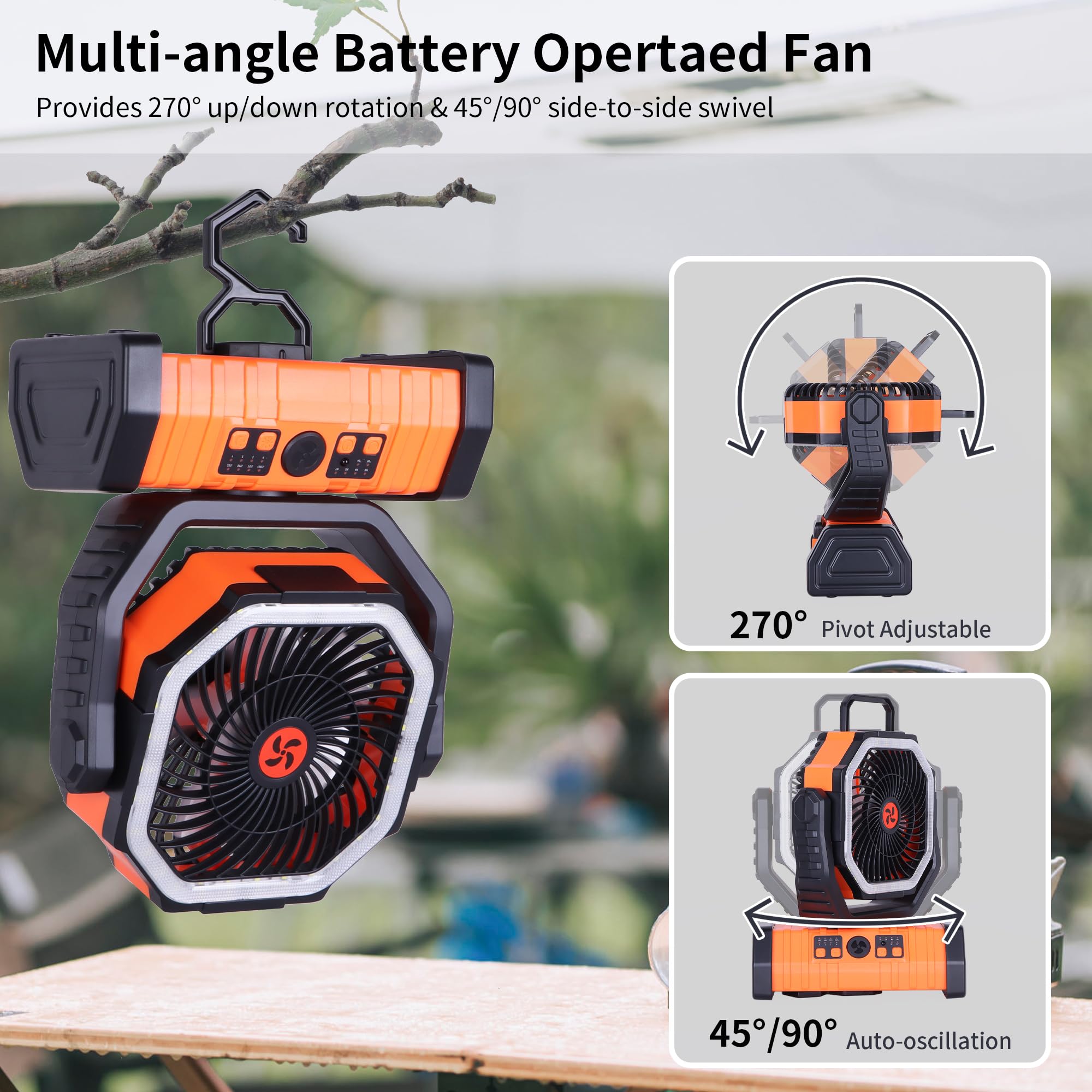 ๐๐๐๐๐๐ฆ๐๐ก Camping Fan Battery Powered Fan with LED Lantern, Portable Camping Fan for tents, 8H Timer & 270ยฐOsicllating Fan Rechargeable Battery Operated Fan, USB Desk Fan Beach Fan with Hook
