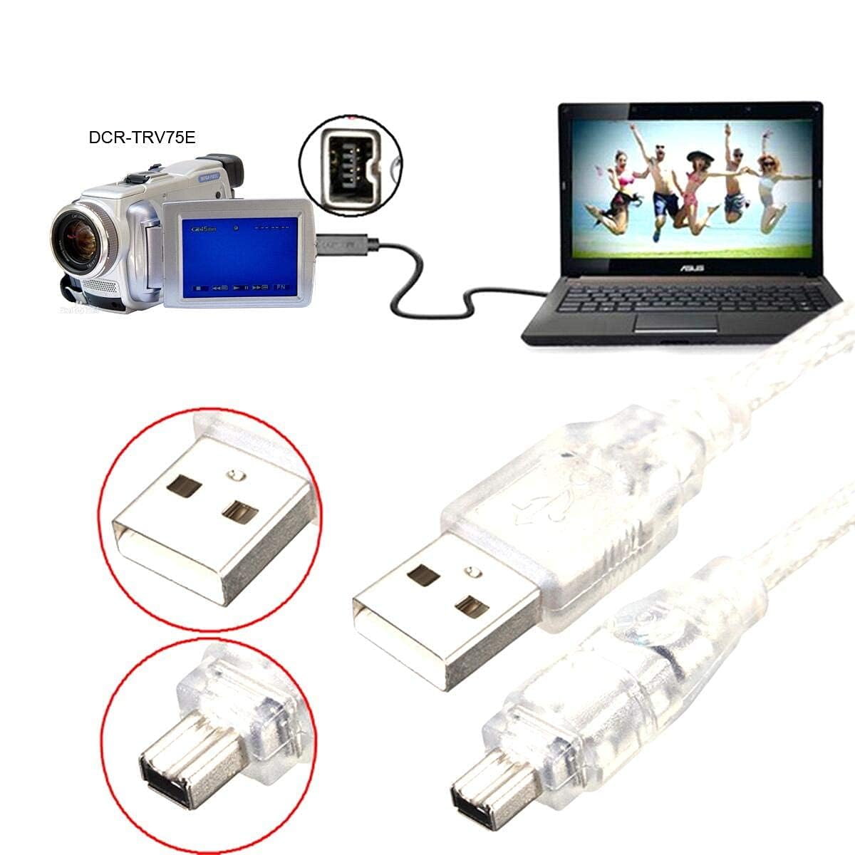 cablecc USB Male to Firewire IEEE 1394 4 Pin Male iLink Adapter Cord Cable for Sony DCR-TRV75E DV Adapter
