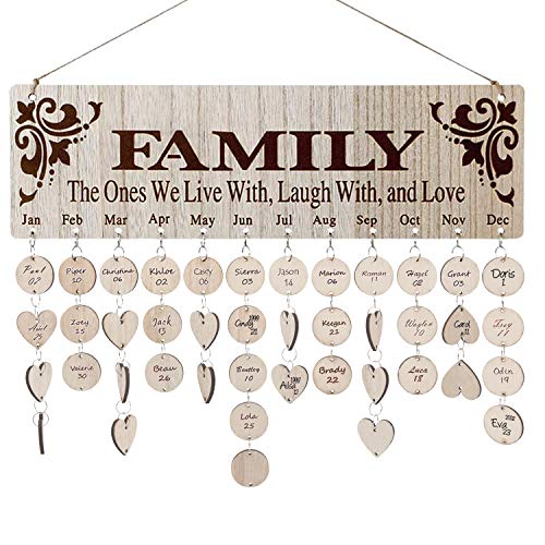 Family Birthday Calendar Board DIY Wooden Birthday Reminder Wall Hanging Calendar Plaque for Mom Dad with 100 Piece Wooden Discs