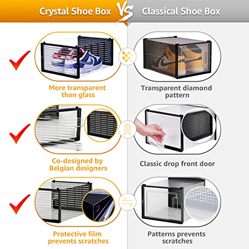 AOTENG STAR Clear Shoe Boxes Plastic Stackable,Shoe Storage Box Closet Shoes Organizer Display Case,12 PACK Breathable Foldable Shoe Containers with Lids,Real Clear Storage Box for Men Women's