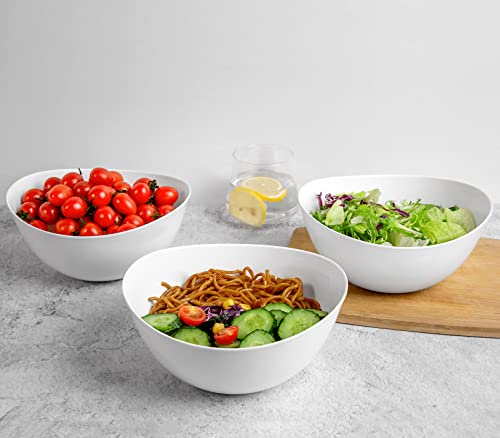 Honla 48 oz Large Salad Bowls,Set of 4 Big Plastic Bowls for Cereal,Pasta,Popcorn,Snacks,Serving Side Dishes,Dinner Parties,Oval Shape,White