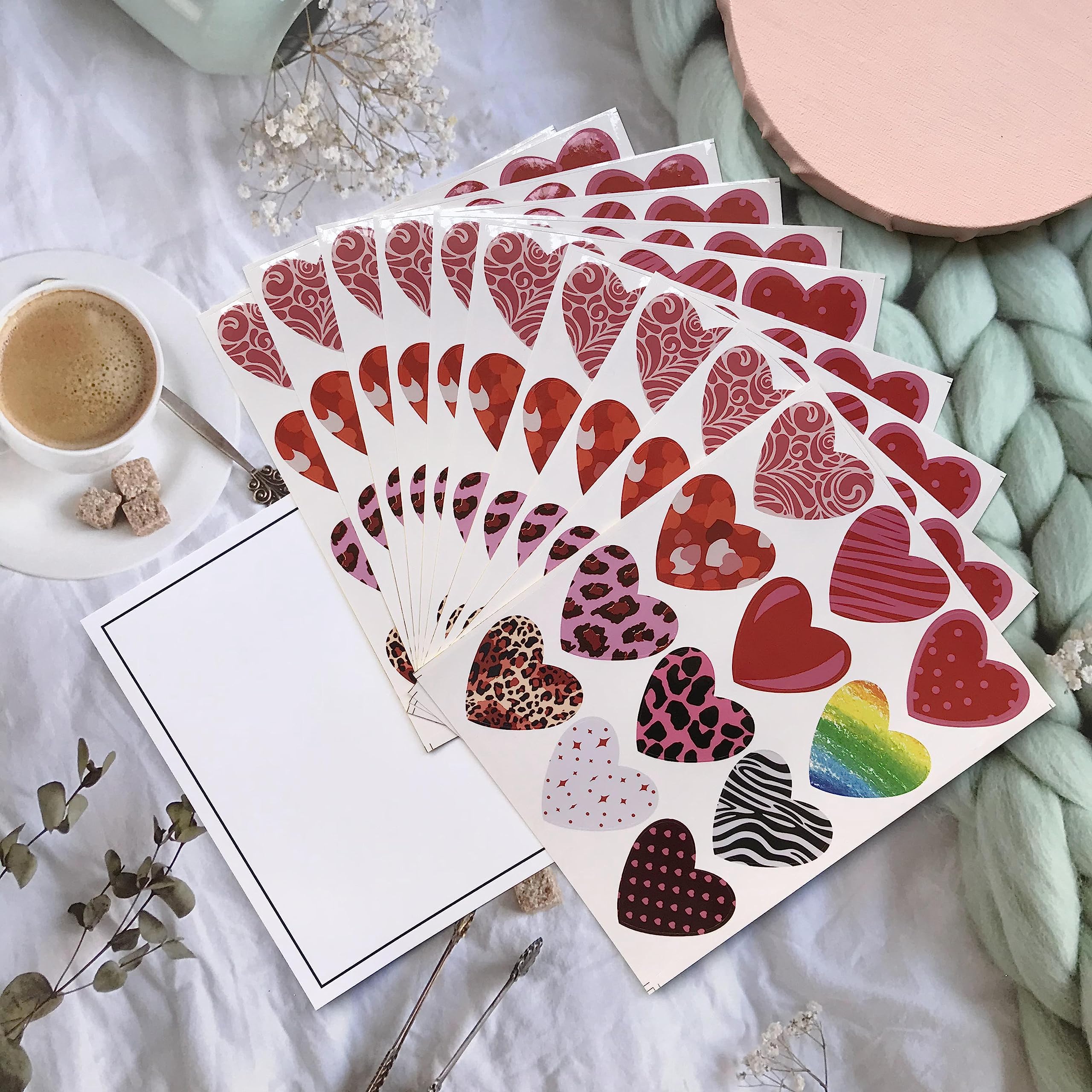 Love Stickers, 1.5 Inches Large Assorted Heart Shape Pattern Adhesive Stickers for Wedding Anniversaries Party Note Present Packaging Thank You Small Business