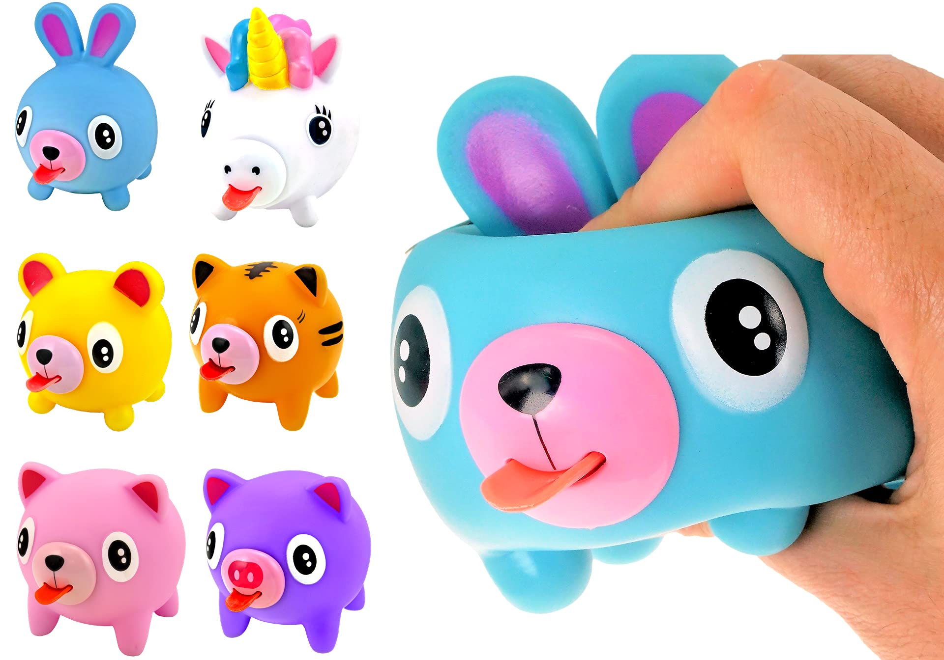 Squeeze Play and Sound Stress Ball Relievers Ball Tongue Out (6 Units) Ja-RU Screaming Talking Animal Toy for Kids & Toddlers. Cute Squeeze Stress Relief Soft Ball Decorations Plus Sticker 4342-6s