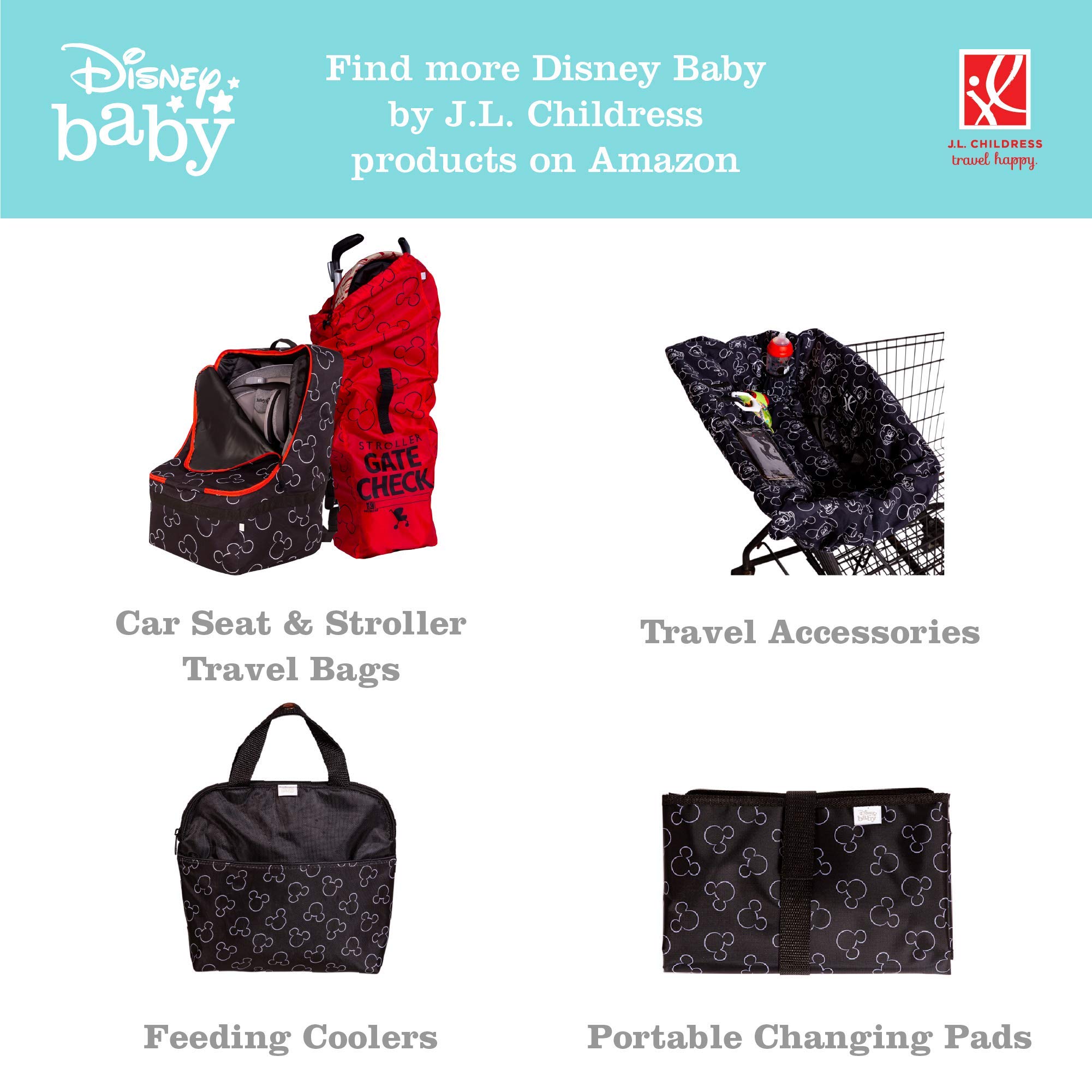 Disney Baby by J.L. Childress Mickey Mouse Stroller Hooks - Universal Stroller Clips with Non-Slip Straps - Durable Carabiners to Hold Water Bottles & Bags - 2 Pack - Disney Travel Accessory - Black