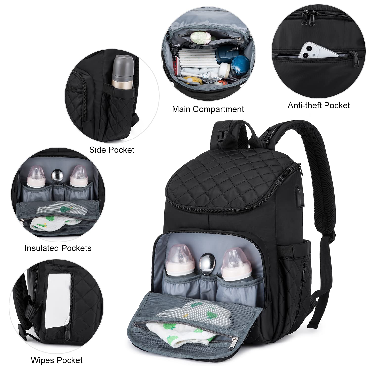 LOVEVOOK Diaper Bag Backpack, Multifunction Travel BackPack with Waterproof Portable Changing Pad, Unisex and Stylish