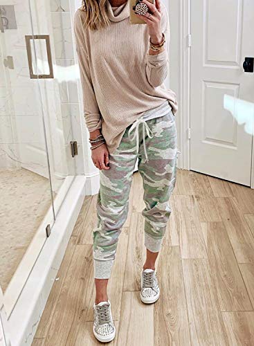 Acelitt Woman Fashion 2023 Casual Fall Drawstring Elastic Waist Camo Joggers with Pockets Sweatpants Workout Gym Comfy Athletic Pants Green XL