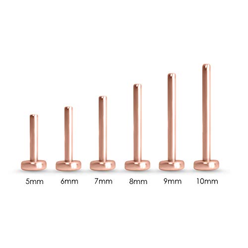316 Stainless Steel Rose Gold-Tone Threadless Push Pin Nose Ring Labret Monroe Stud 4mm Glued Pink Faux Opal 16G