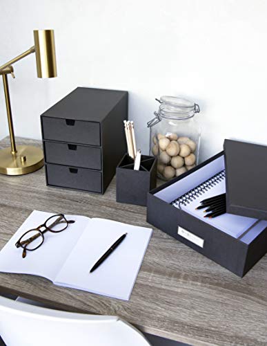 Bigso Oskar Fiberboard Label Frame Document Letter Box | File Organizer Document Box for Important Paperwork | Document Storage Box with a Lid & Metal Label Window | 3.3″x10.2″x13.8″ | Grey