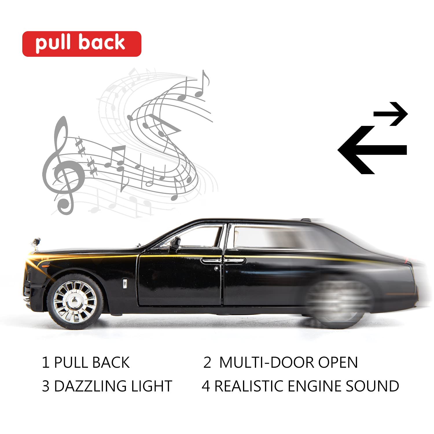 BDTCTK 1/32 Rolls-Royce Phantom Model Car,Zinc Alloy Pull Back Toy car with Sound and Light for Kids Boy Girl Gift (Black)