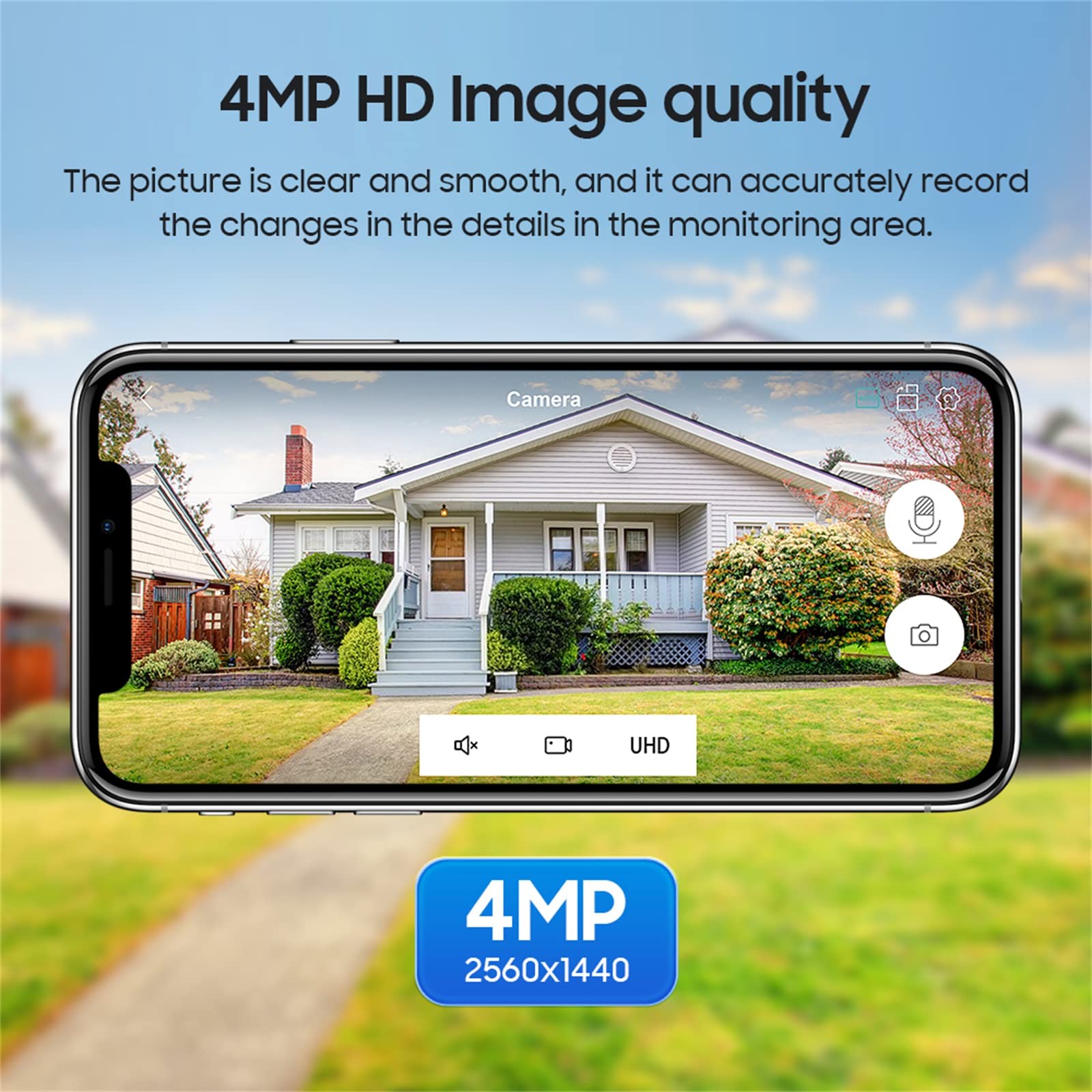 4MP Security Camera Outdoor, PTZ 355°View 1080P Security System 2.4GHZ WiFi Security Cameras Outdoor with Color Night Vision, Motion Detection and Alarm, IP66 Waterproof, 2-Way Talk, 24/7 SD Storage