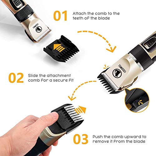 Dog Clippers Cordless Grooming Kit Professional Horse Detachable Blade with 4 Comb Guides,Low Noise Pet Rechargeable Tools for Small & Large Dogs Cats Pets