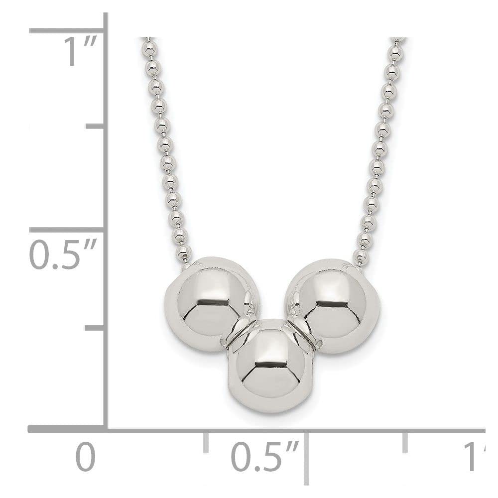 18" Sterling Silver Polished 3 Bead Necklace