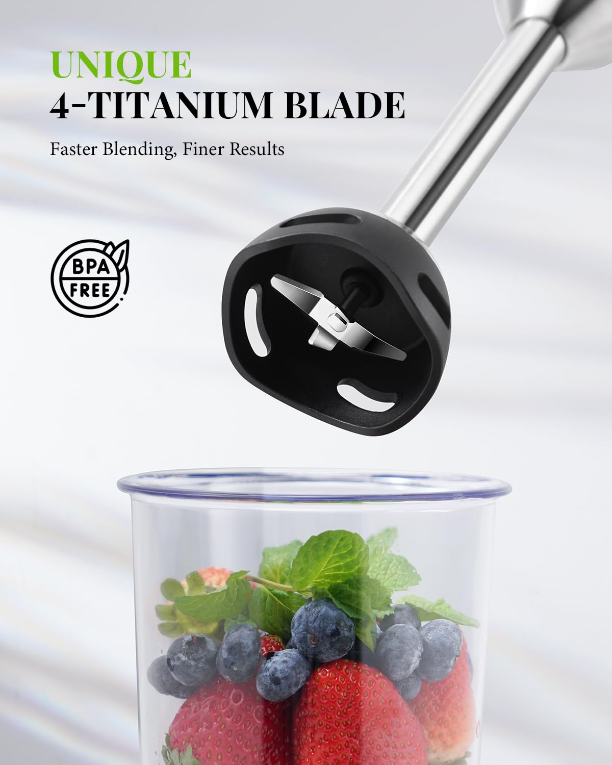 6-in-1 Immersion Blender Handheld 1000W 20-Speed & Turbo Mode, GDOR Scratch Resistance Hand Blender with Dough Hooks, Egg Beaters, Whisk, 800ml Beaker, 600ml Chopper Titanium Blades, BPA-Free, Silver