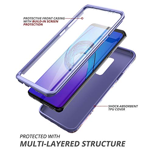 SURITCH Case for Galaxy S9, [Built-in Screen Protector] Hybrid Full-Body Protection Shockproof Rugged Bumper Soft Silicone Lavender Protective Cover for Samsung Galaxy S9 5.8 Inch (Purple Marble)