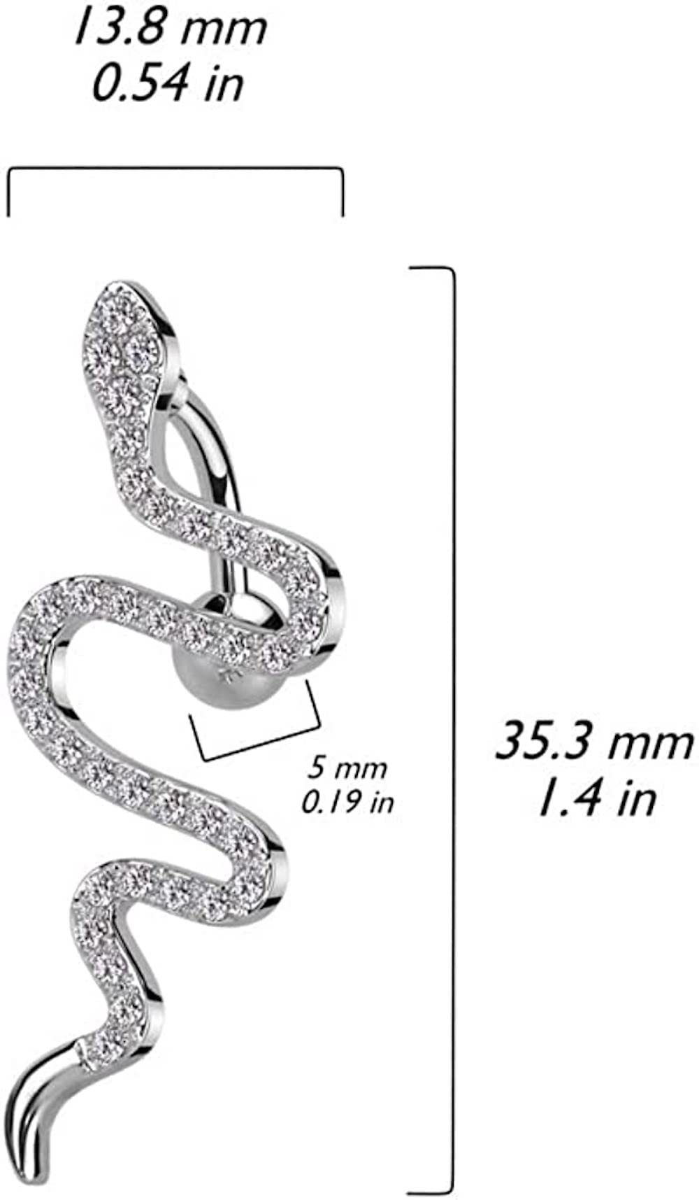316L Surgical Steel Top Drop CZ Pave Snake Belly Button Ring (Black)
