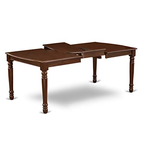 East West Furniture DOEN9-MAH-18 9-Pieces Modern Dinette Set-Dark Coffee Linen Fabric Chairs-Mahogany Finish 4 legs Hardwood Butterfly Leaf Rectangular Kitchen Table and Structure, 9