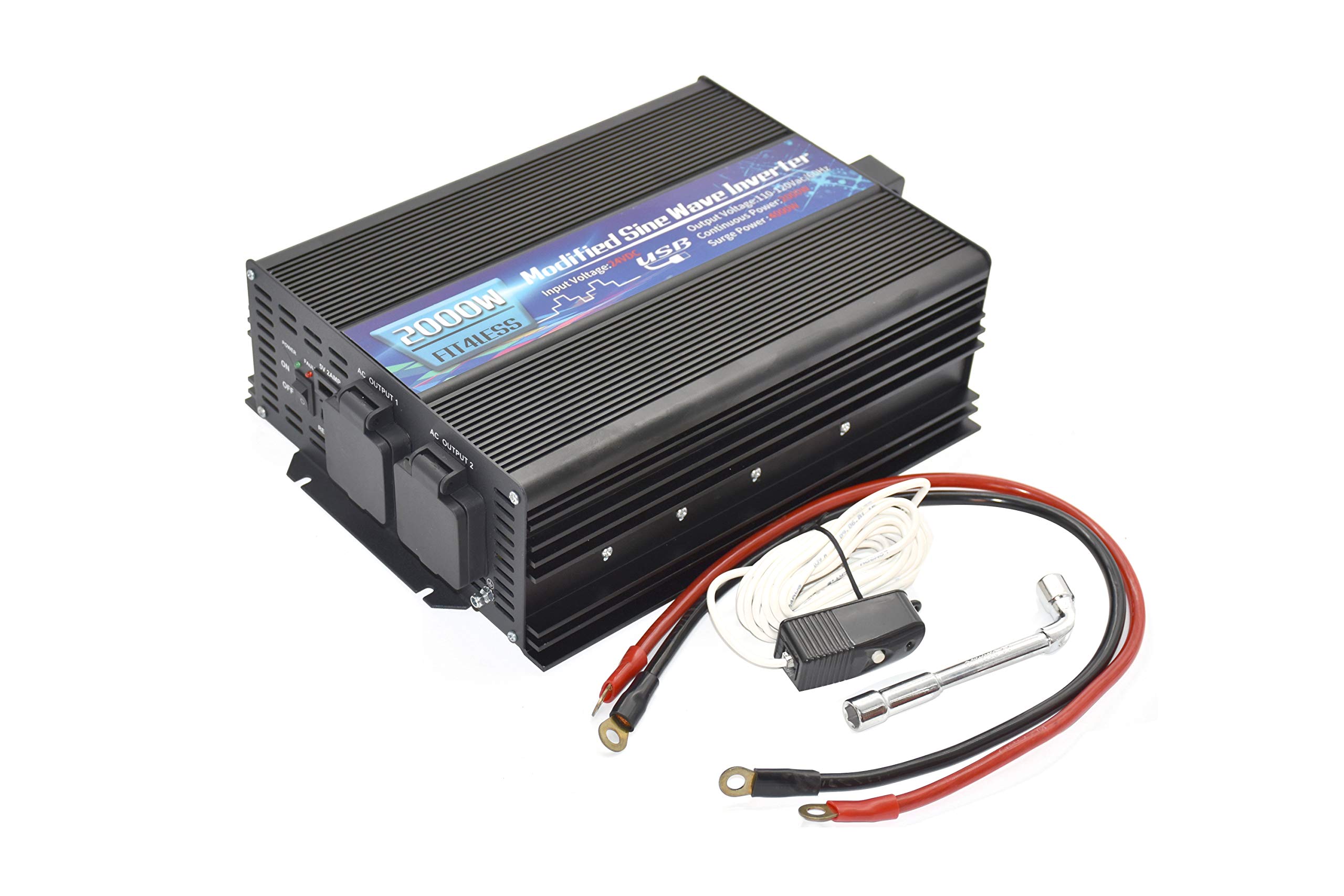 2000W Power Inverter DC 12V or DC24V to AC 110V 60Hz, with Dual Output sockets and USB 5V 2000mA Output. Modified sine Wave (24V)