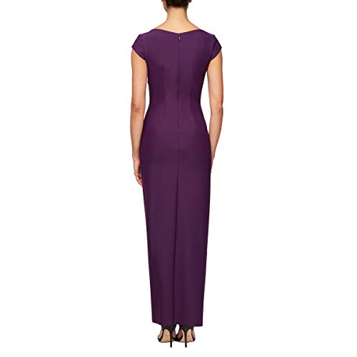 Alex Evenings Women's Slimming Long Cap Sleeve Dress with Side Beaded Detail, Summer Plum, 16