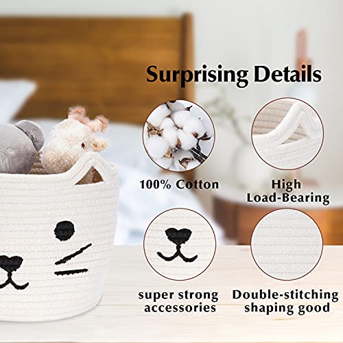Small Cat Cotton Rope Basket Baby Basket for Nursery | Hombins Woven Basket Cute Kids Basket for Organization Stuffed Animal Storage Hamper for Pen, Tissue, Candy, 8''X7''