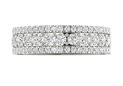 3 1/2 CT Round Shape White Cubic Zirconia Stones Three Row Wedding Engagement Anniversary Womens Band Ring in 14K White Gold Plated 925 Sterling Silver (3.50 Cttw) Ring Size - 8.5