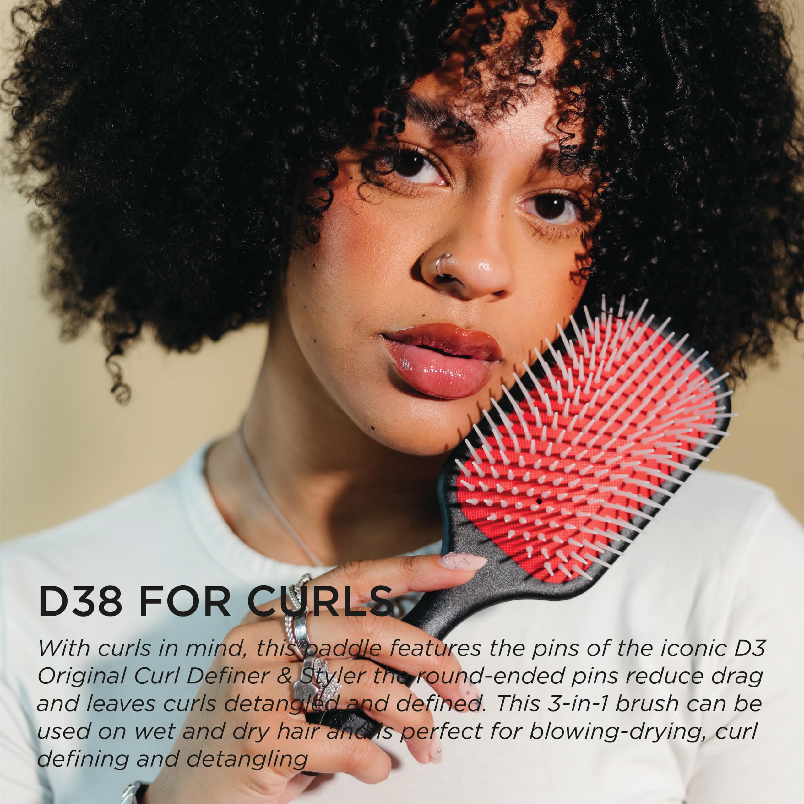 Denman Power Paddle Hair Brush for Fast and Comfortable Detangling, Blow Drying and Styling - Combination of D3 Styling Pins & Paddle Brush - For Women and Men (Red & Black), D38