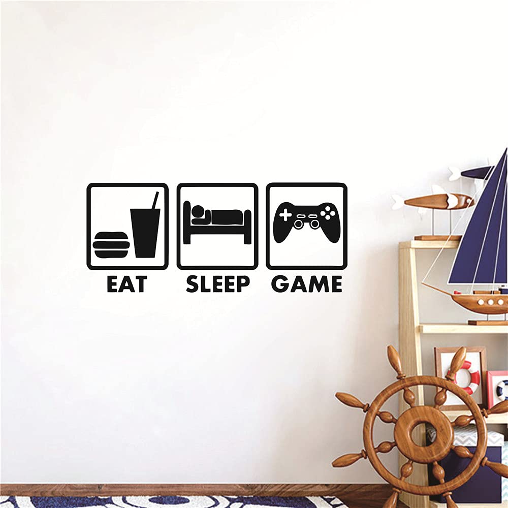 Boys Room Controller Joysticks Wall Sticker Quotes Eat Sleep Games Letter Art Wall Decor Sticker for Kids Boys Room Play Room Art Decal Y-212 (Black, 57X25CM)