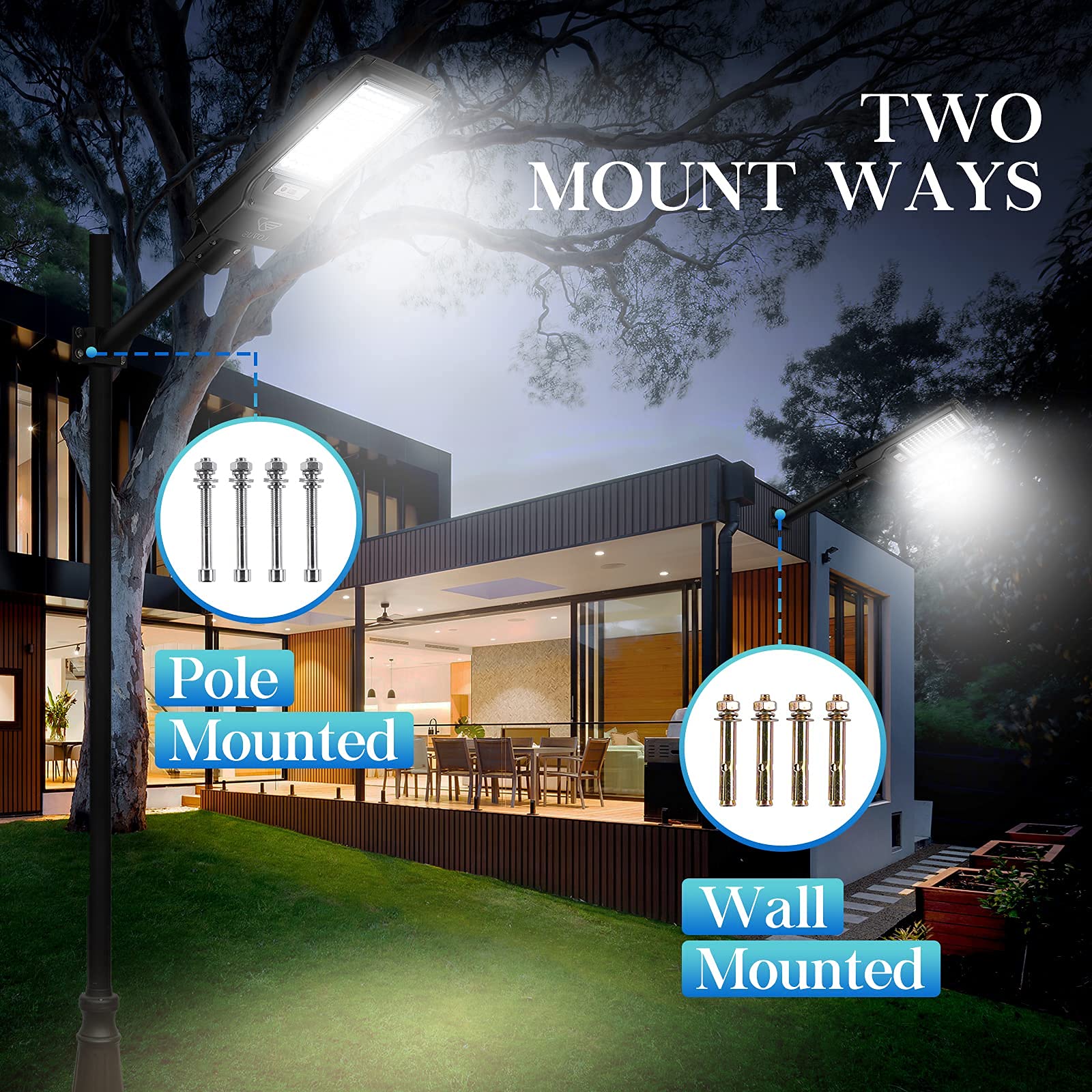 Lovus 500W Solar LED Street Light, 6000k Outdoor Solar Flood Security Lighting Dusk to Dawn with Motion Sensor, IP65 Waterproof, Wall or Pole Mount for Parking Lot, Home, ST80-078