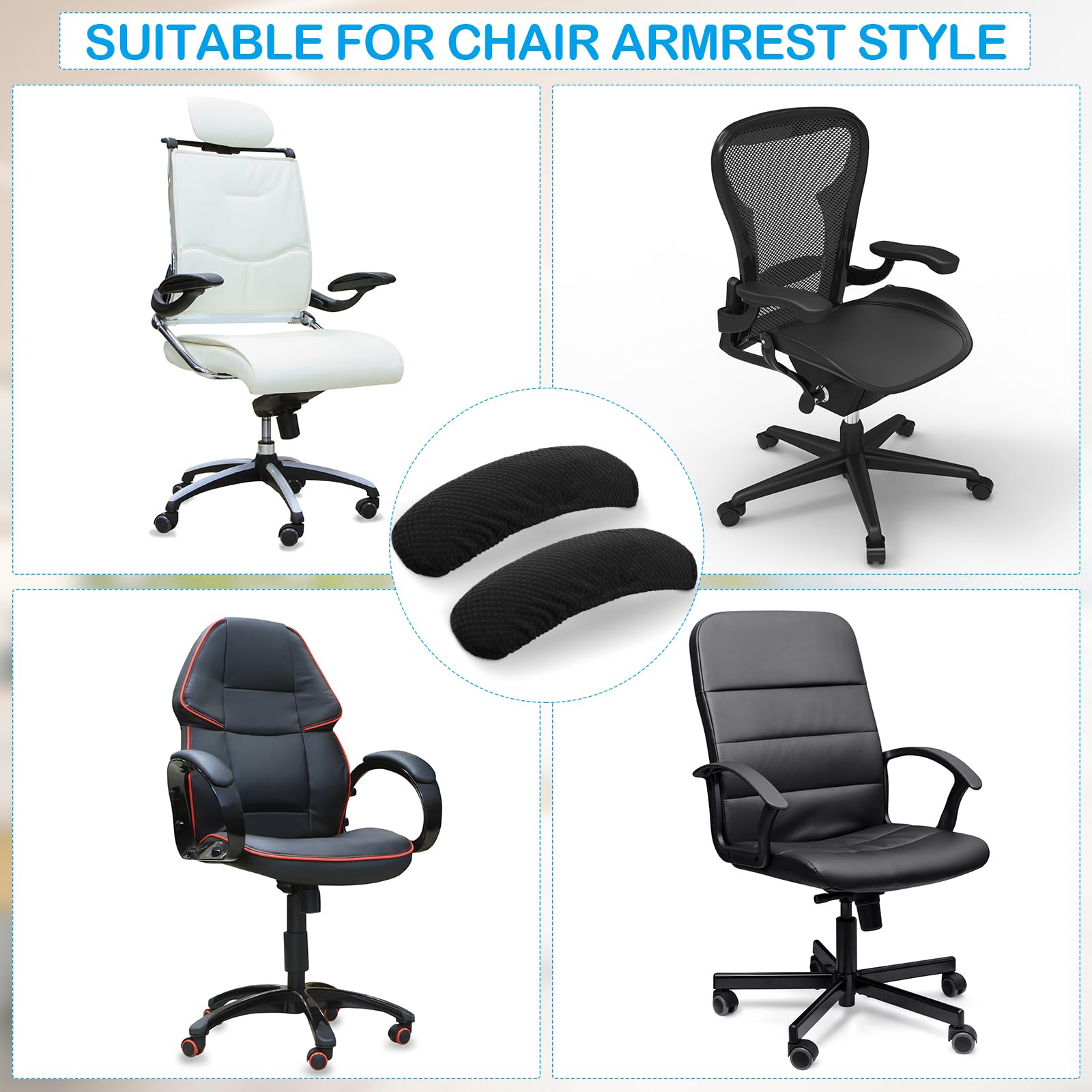 24 Pcs Office Chair Black Arm Pads Covers Overs Removable Armrest Pads Elastic Washable Arm Protector Stretchable Rest Chair Computer Arm Slipcover