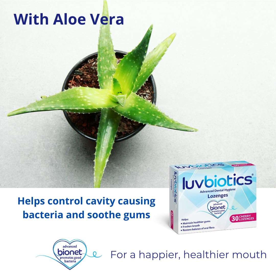 Luv Biotics Cherry Lozenges with Oral Probiotics, Xylitol & Aloe Vera - Pack of 30 lozenges