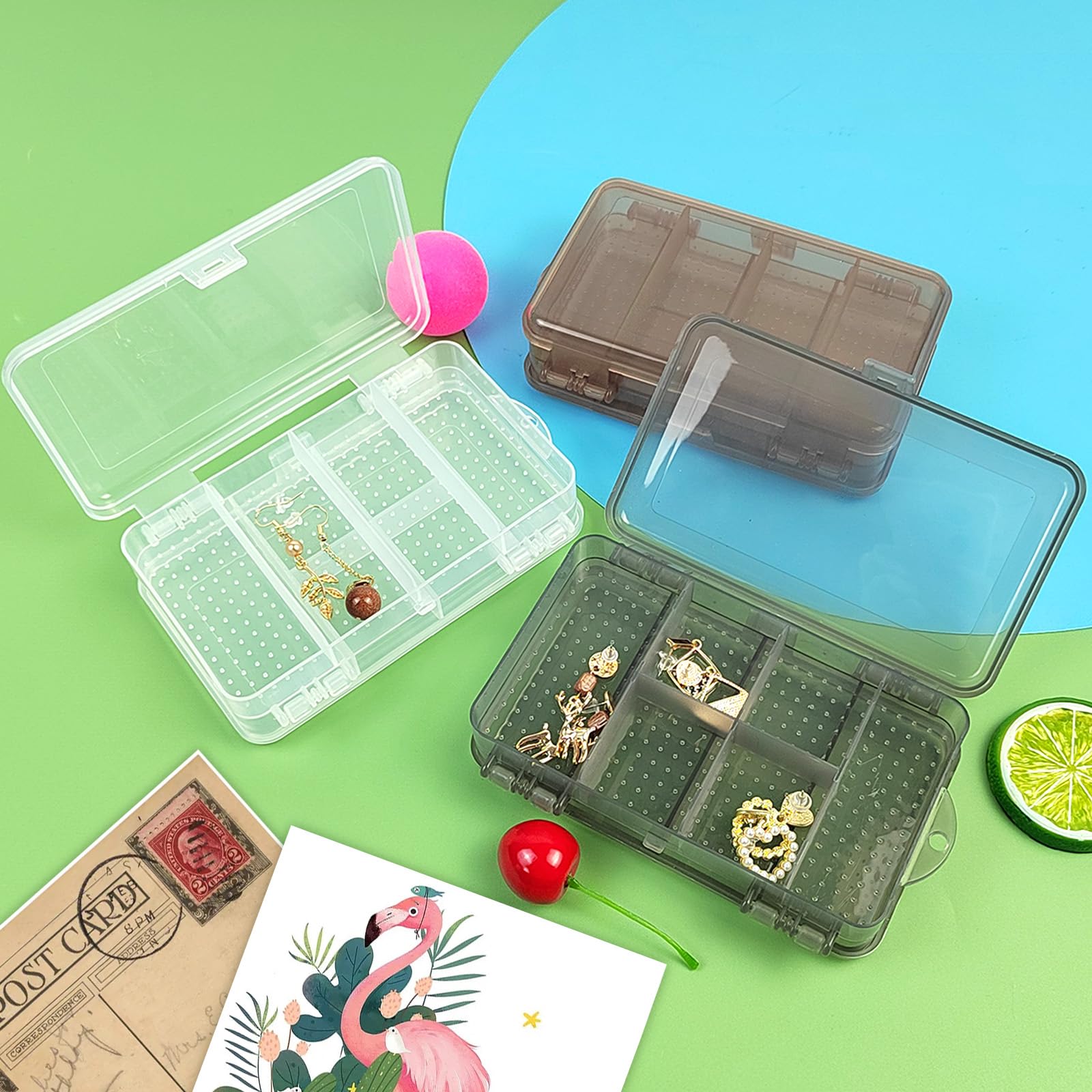3 Pcs Earring Storage Box Organizer,Jewelry Storage Box Holder,Double Layer Plastic Small Clear Storage Box, Compartment Portable Jewelry Box Earring, Necklace,Hair Clip Organizer, Storage Jewelry Box