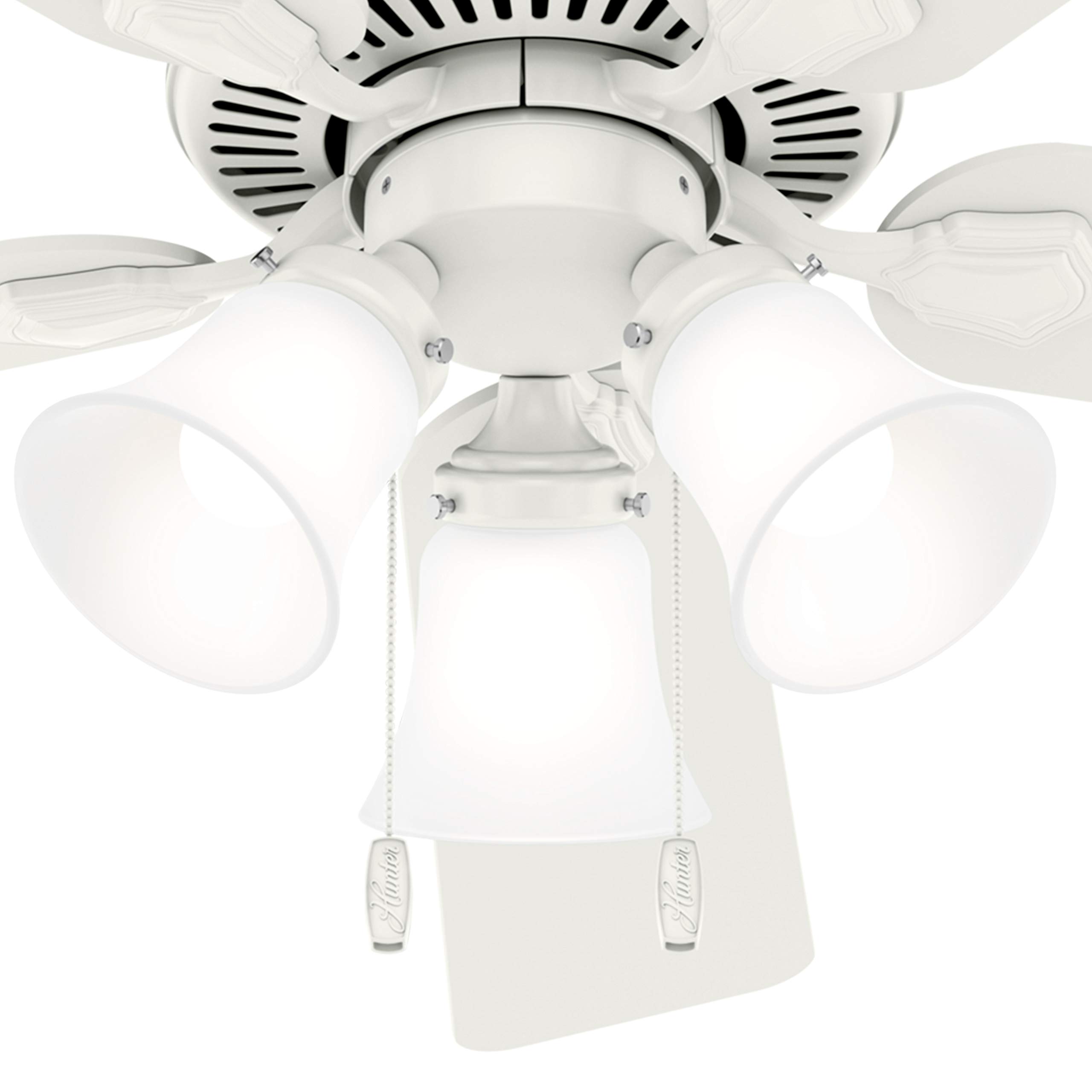 Hunter Fan 52 Inch White Indoor Ceiling Fan with LED Light Kit and Pull Chain for Living Room, Bedroom, Basement, Kitchen, Office (Renewed)